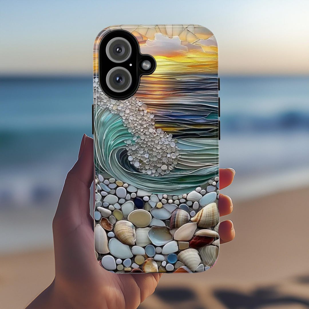 Summer Ocean Sunset Phone Case, Stained Glass Effect Shell Design ...
