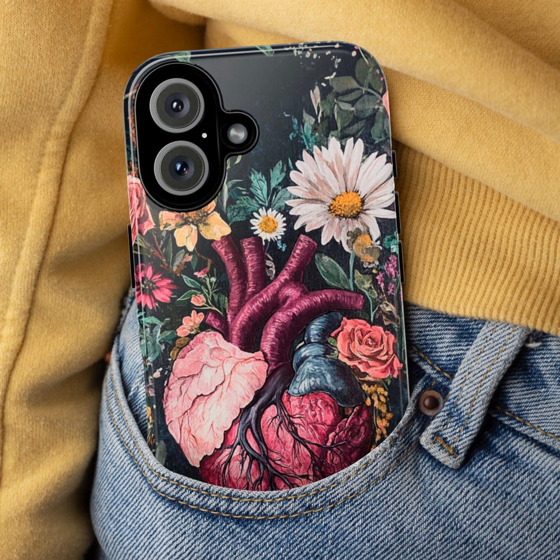 Watercolor Floral Anatomy Heart Phone Case, Anatomical Art Design ...