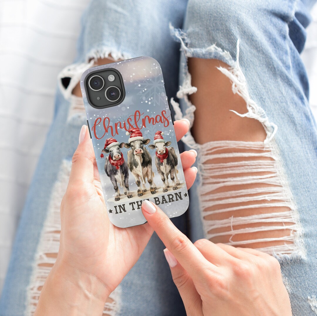 Farm Christmas in the Barn Phone Case, Xmas Country Cow Phone Case ...