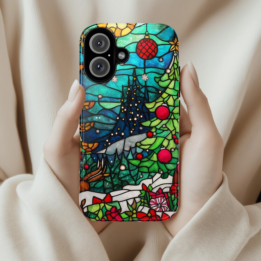Christmas Fairytale Stained Glass Phone Case, Xmas Holiday Phone Cover ...