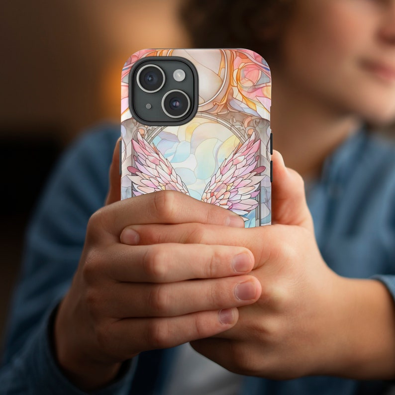 Stained Glass Angel Wings Phone Case, Aesthetic Phone Cover for iPhone ...