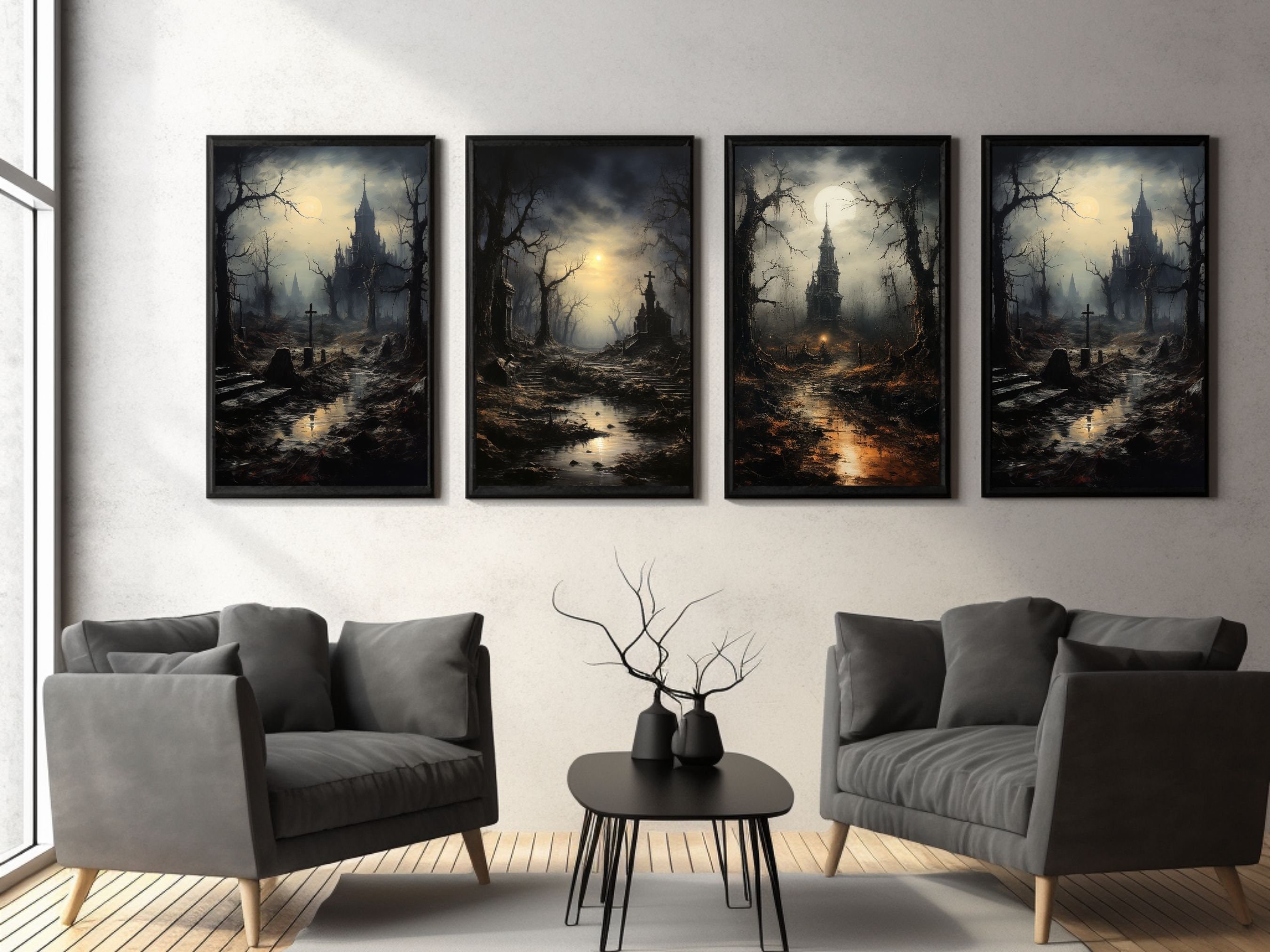 7 Dark Vintage Gothic Cemetery Wall Art Bundle, Halloween Wall Art ...