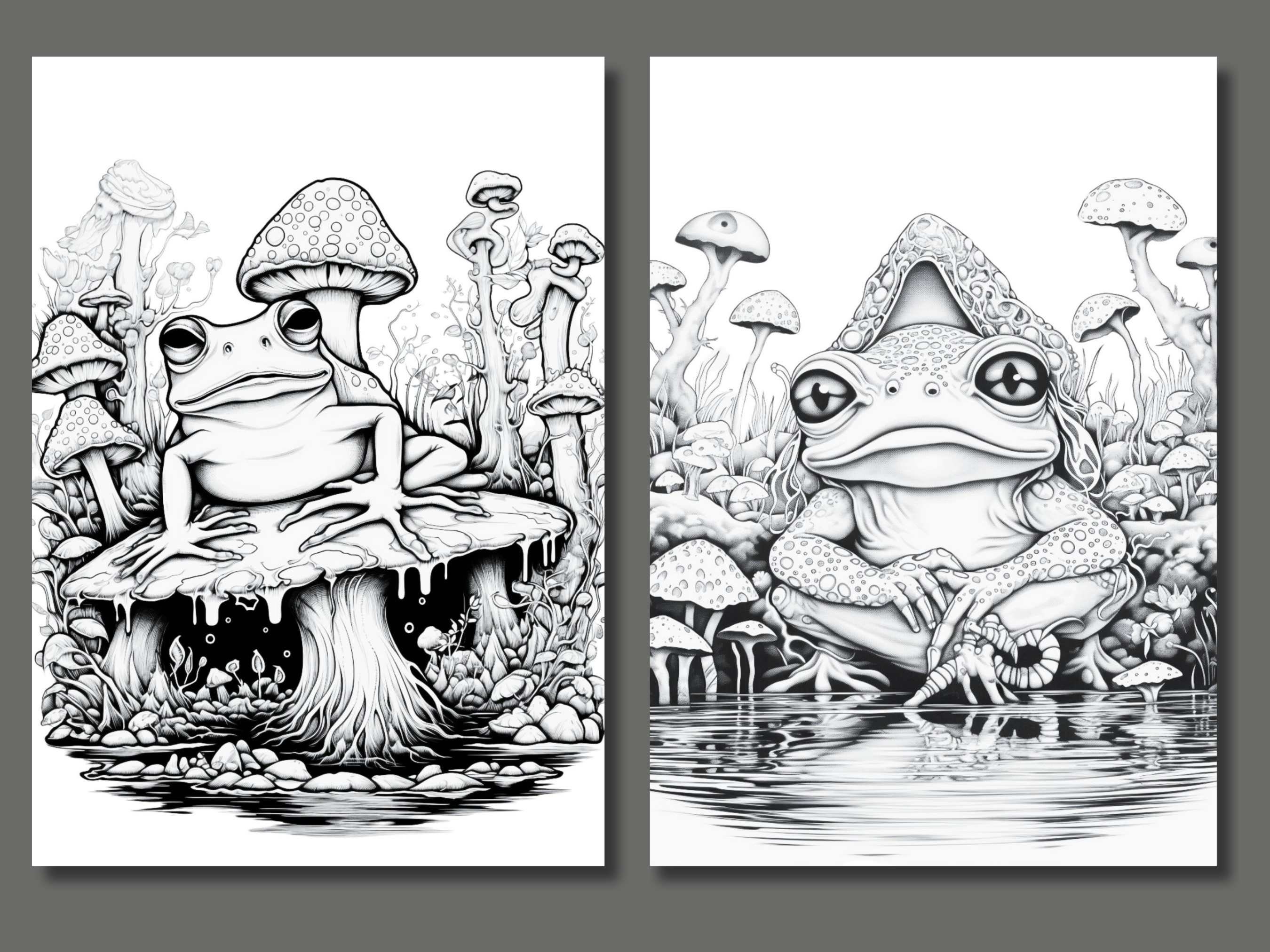 53 Trippy Frogs V2 Printable Coloring Book Pages Instant Download Fun ...