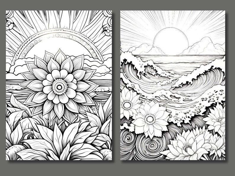 71 Shoreline Mandala Printable Coloring Book Pages Beach Sunset Sun ...