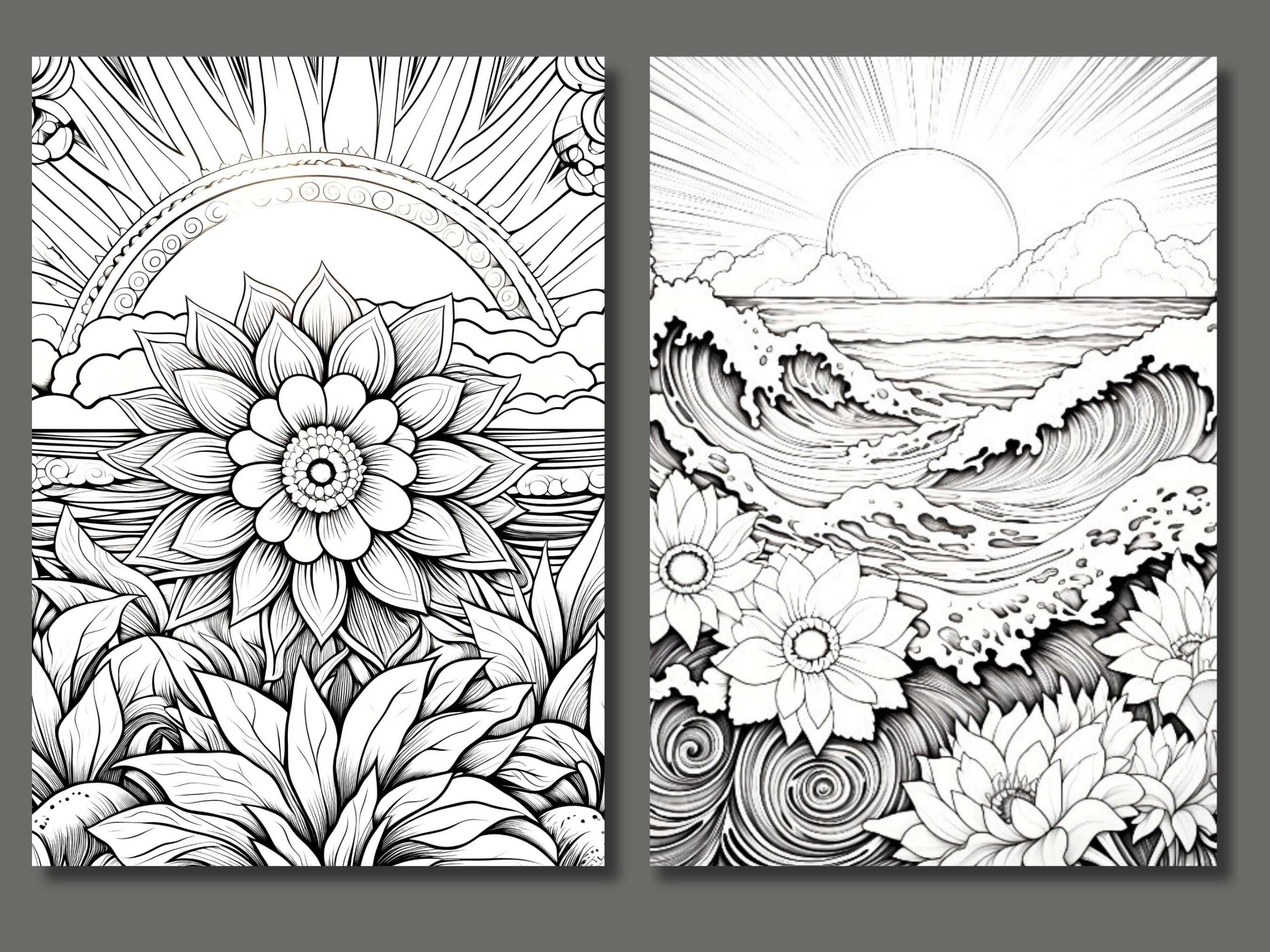 71 Shoreline Mandala Printable Coloring Book Pages Beach Sunset Sun ...