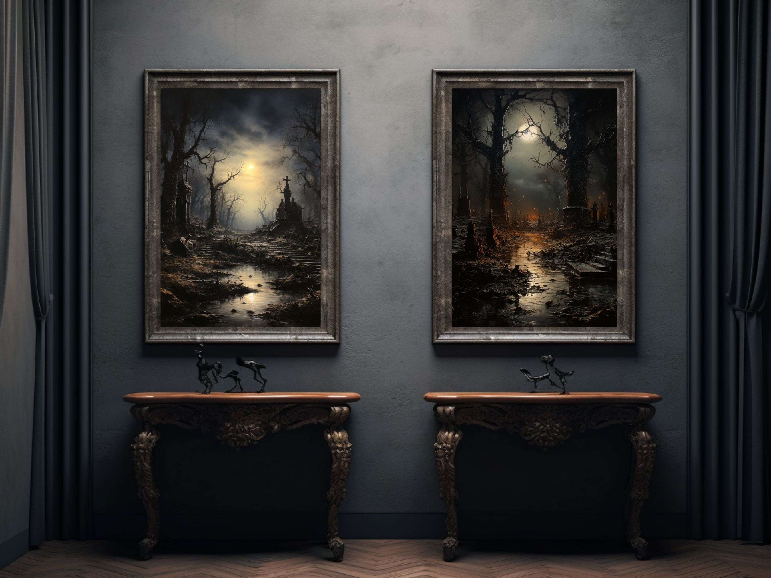 7 Dark Vintage Gothic Cemetery Wall Art Bundle, Halloween Wall Art ...