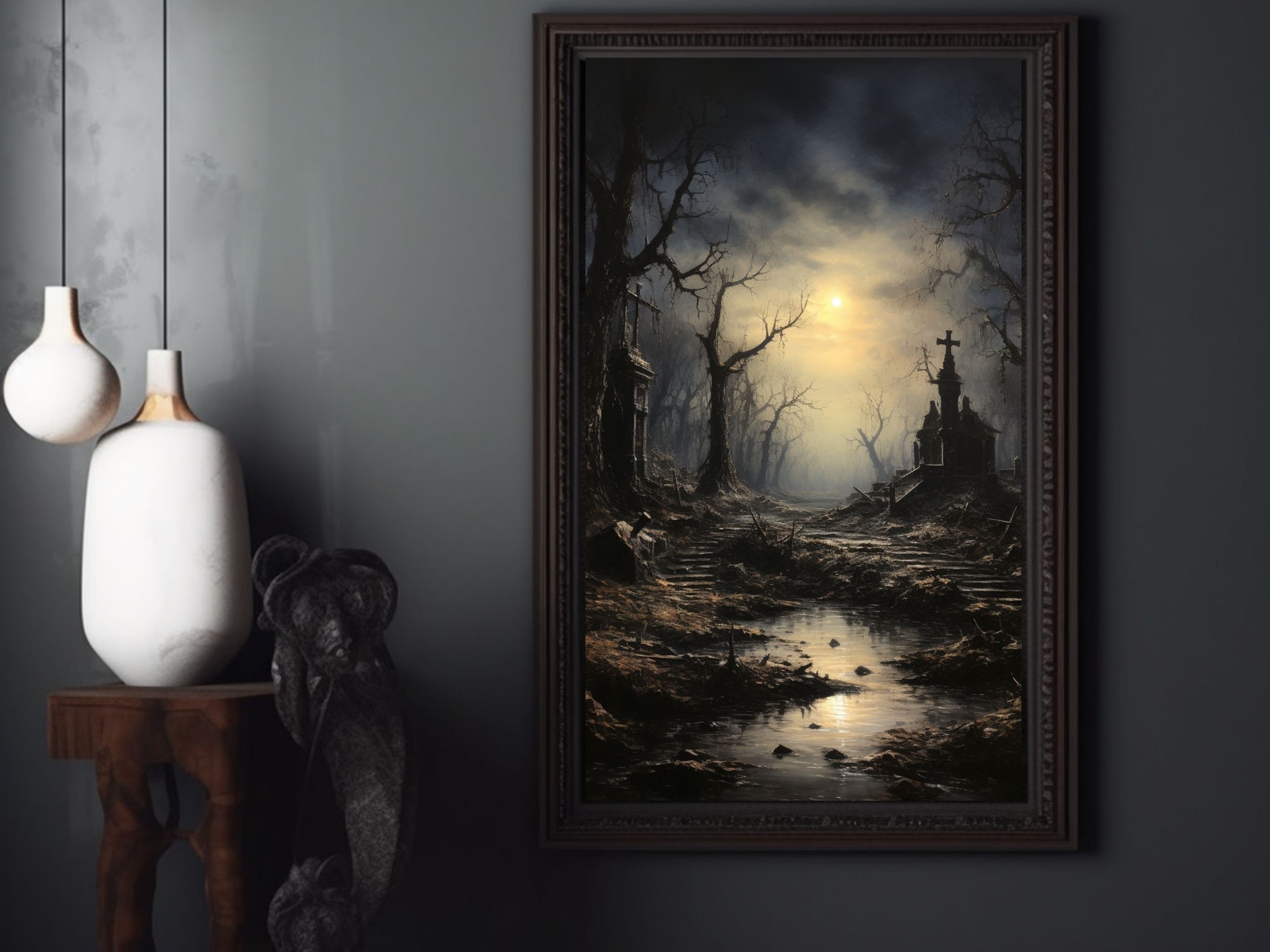 7 Dark Vintage Gothic Cemetery Wall Art Bundle, Fall Halloween Wall Art ...