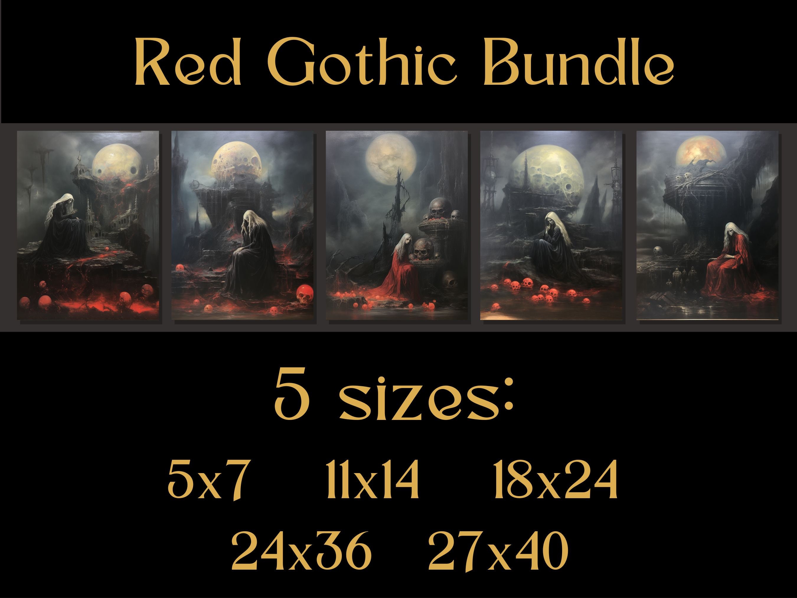 15 Red Dark Gothic Vintage Halloween Art Print Bundle, Ethereal, Gothic ...