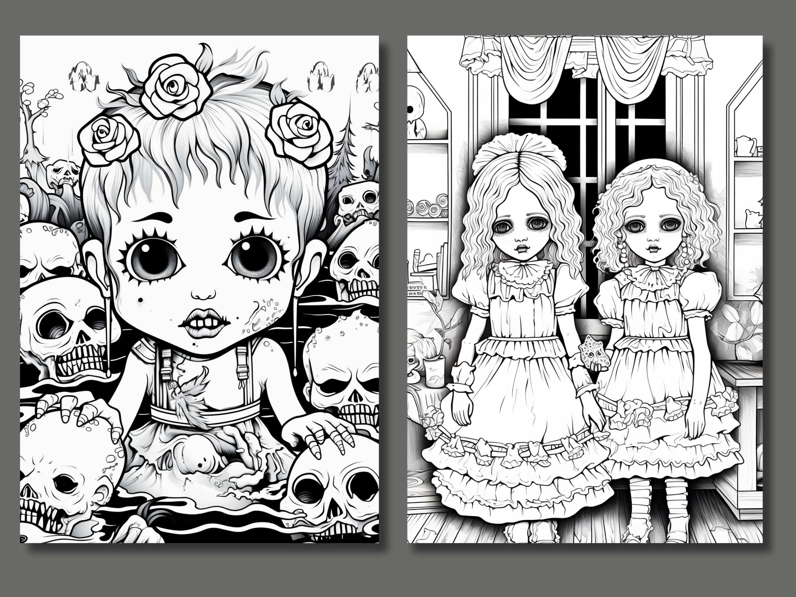 64 Creepy Dolls Printable Coloring Book Trippy Scary Creepy Dolls ...