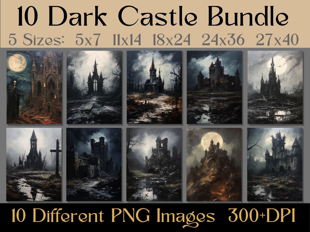 10 Vintage Dark Gothic Castle Halloween Wall Art Oil Painting Bundle ...