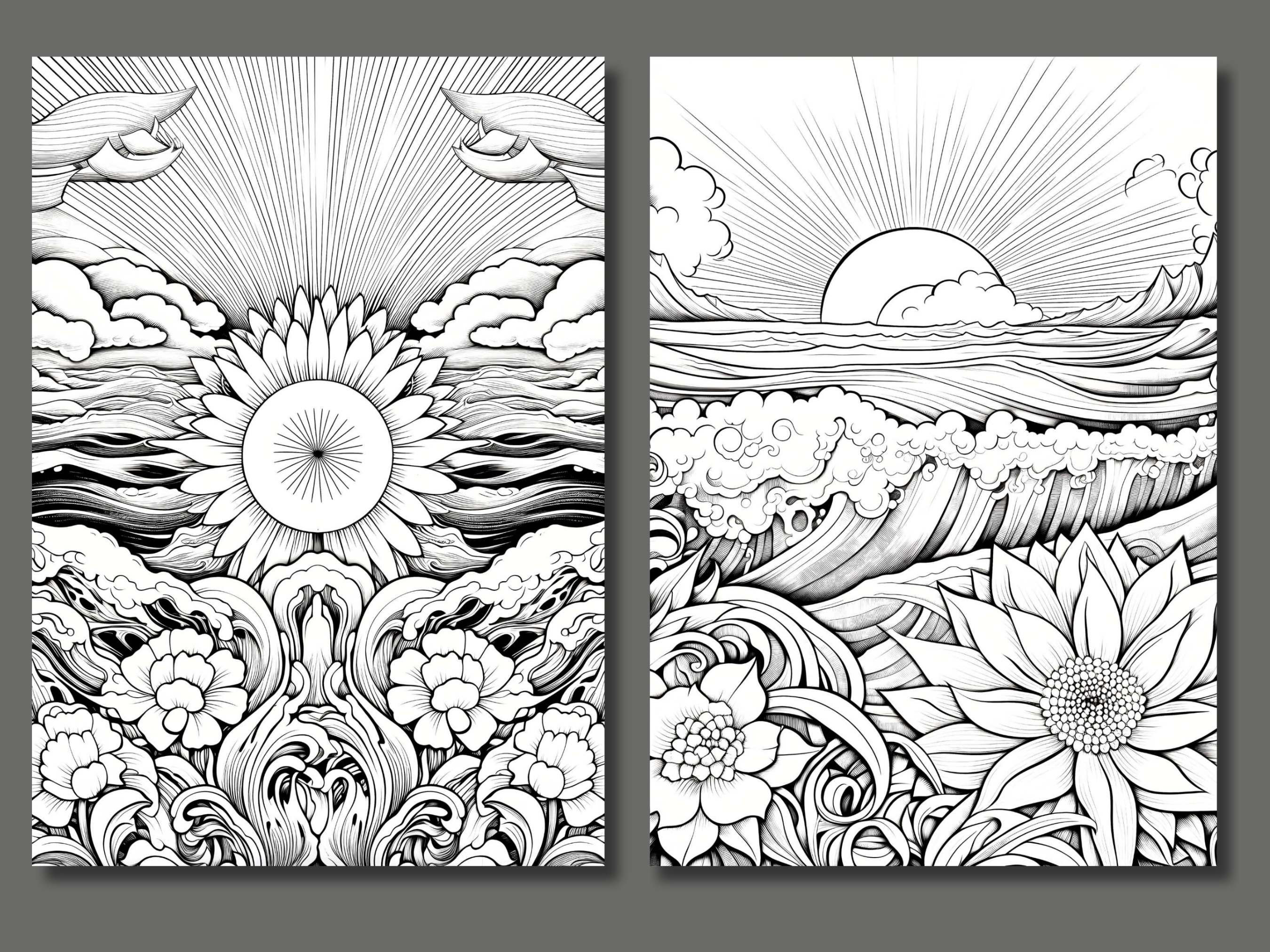 71 Shoreline Mandala Printable Coloring Book Pages Beach Sunset Sun ...