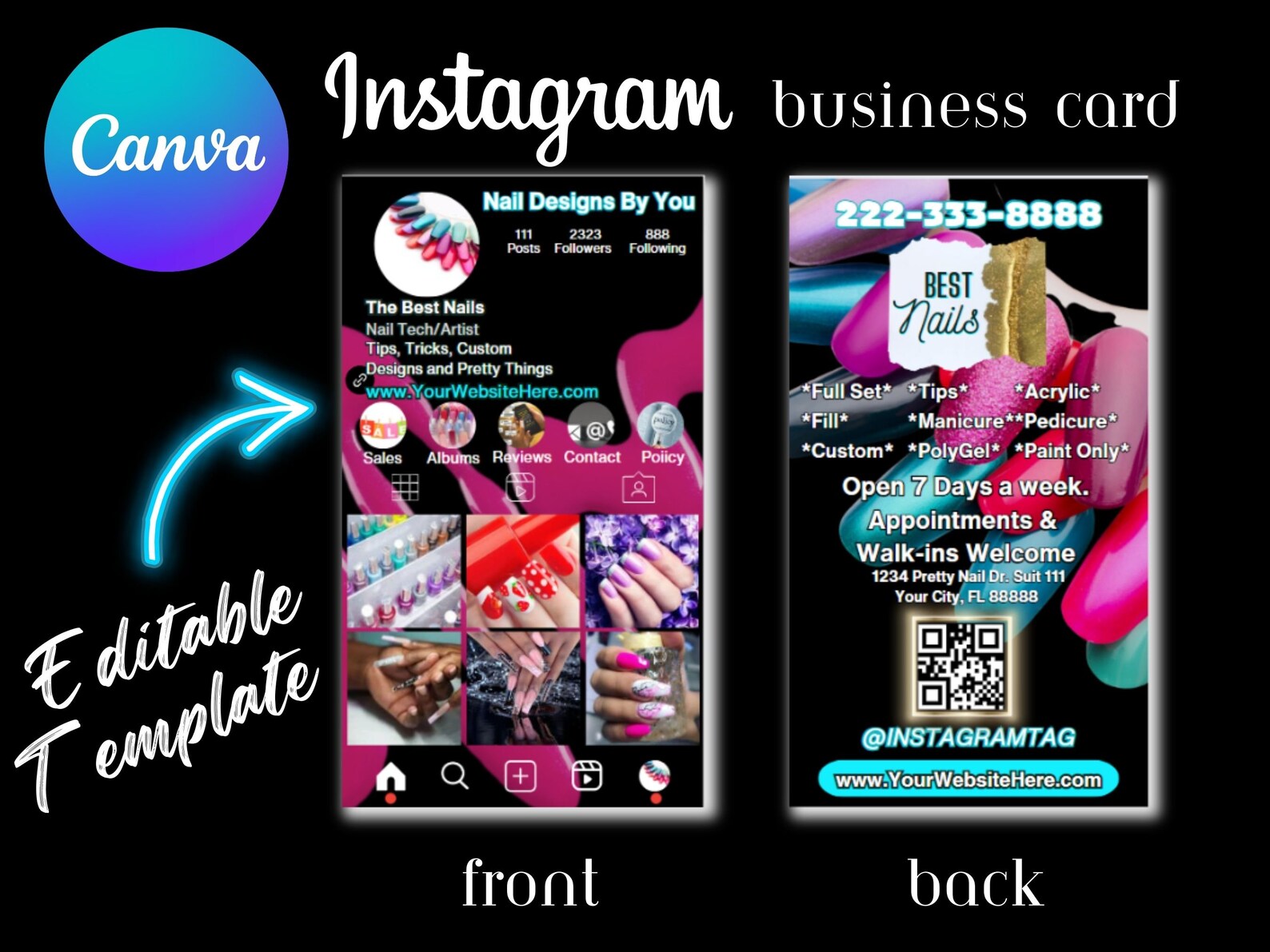 Editable Instagram Influencer Business Card Canva Business - Etsy