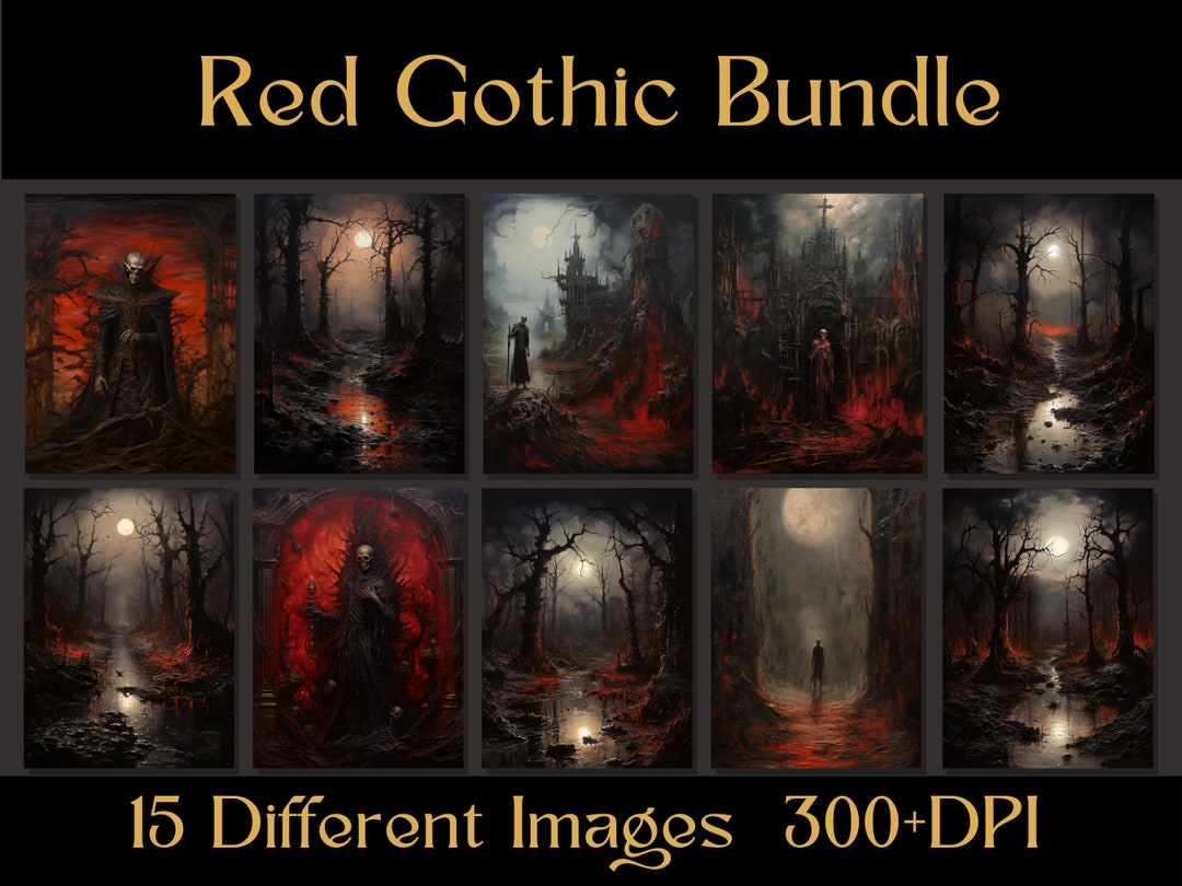 15 Red Dark Gothic Vintage Halloween Art Print Bundle, Ethereal, Gothic ...
