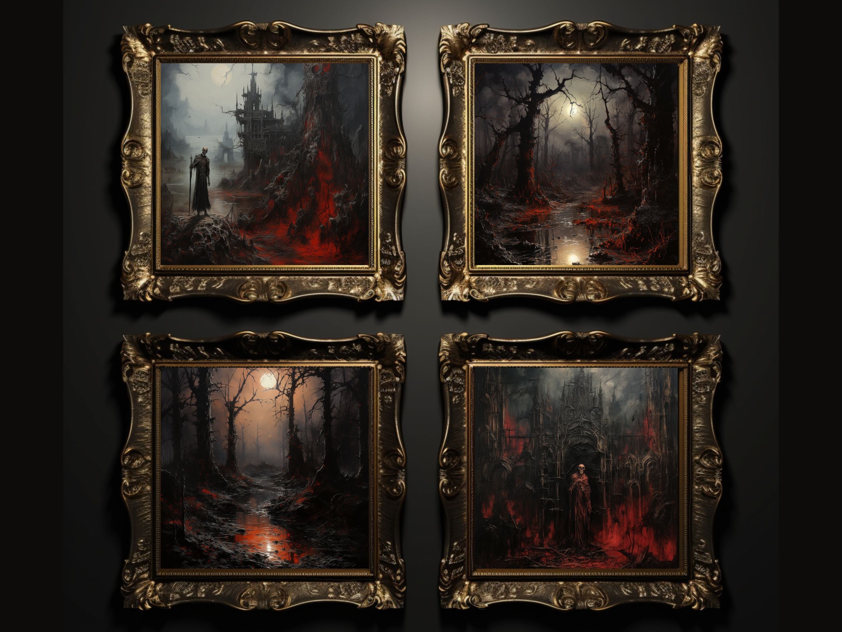 15 Red Dark Gothic Vintage Halloween Art Print Bundle, Ethereal, Gothic ...