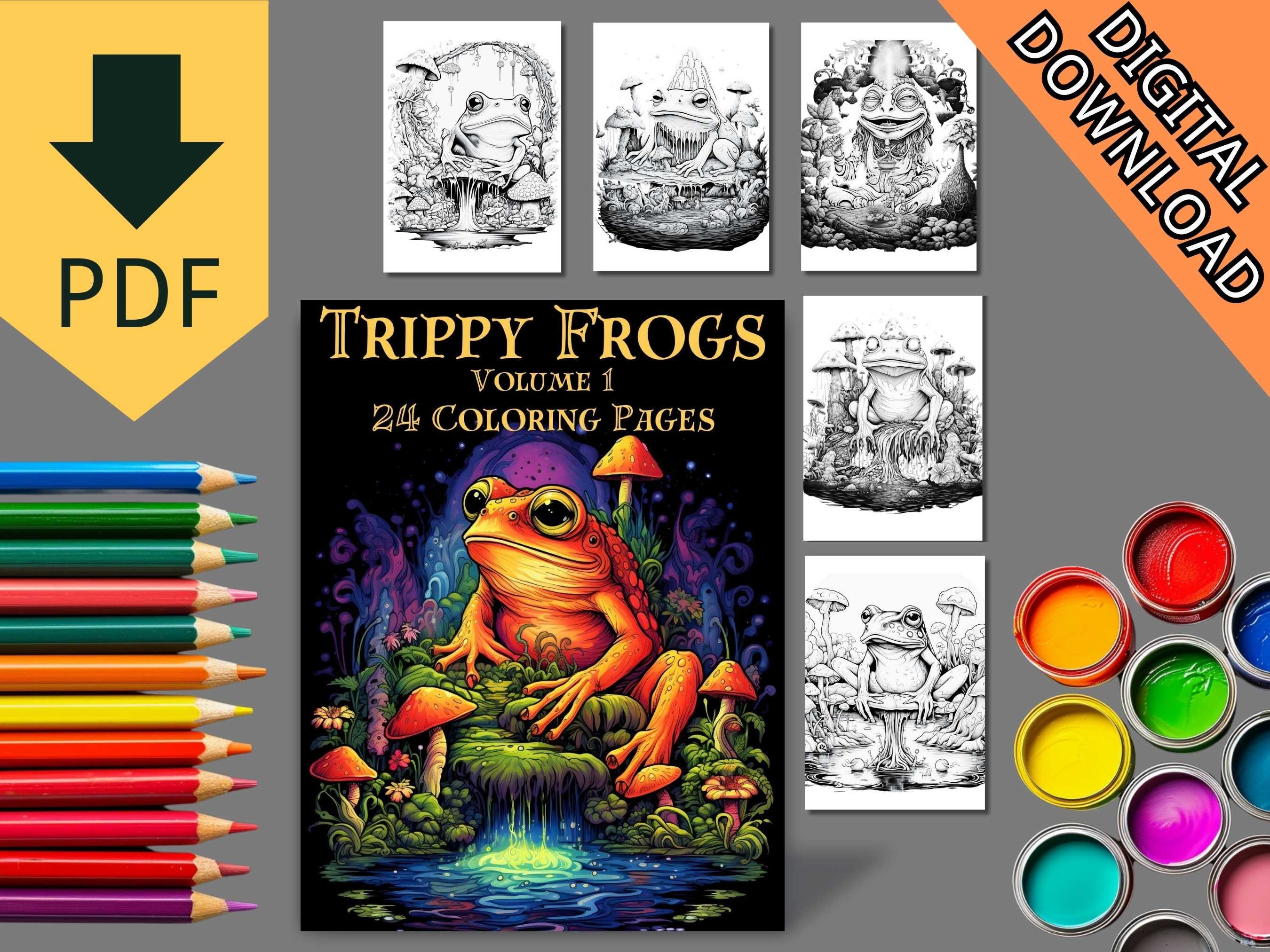 24 Trippy Frogs V1 Psychedelic Coloring Pages Instant Download ...