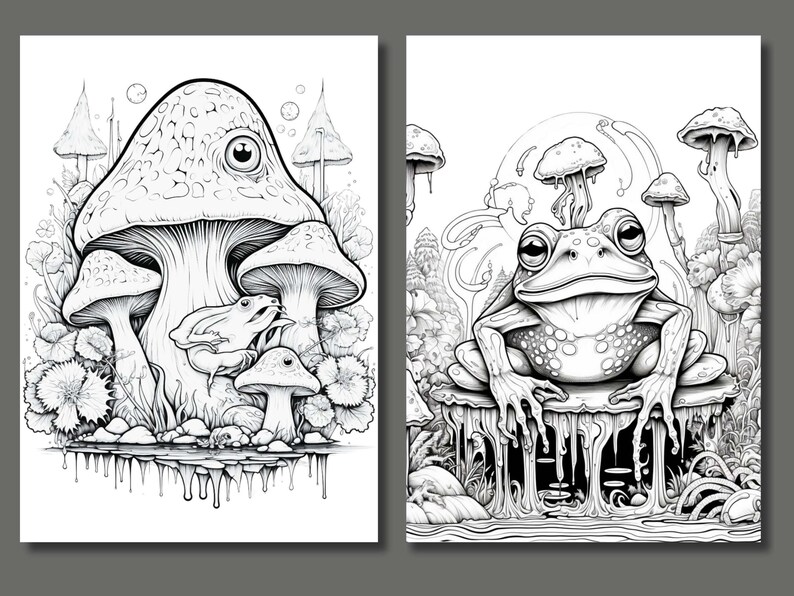 53 Trippy Frogs V2 Printable Coloring Book Pages Instant Download Fun ...