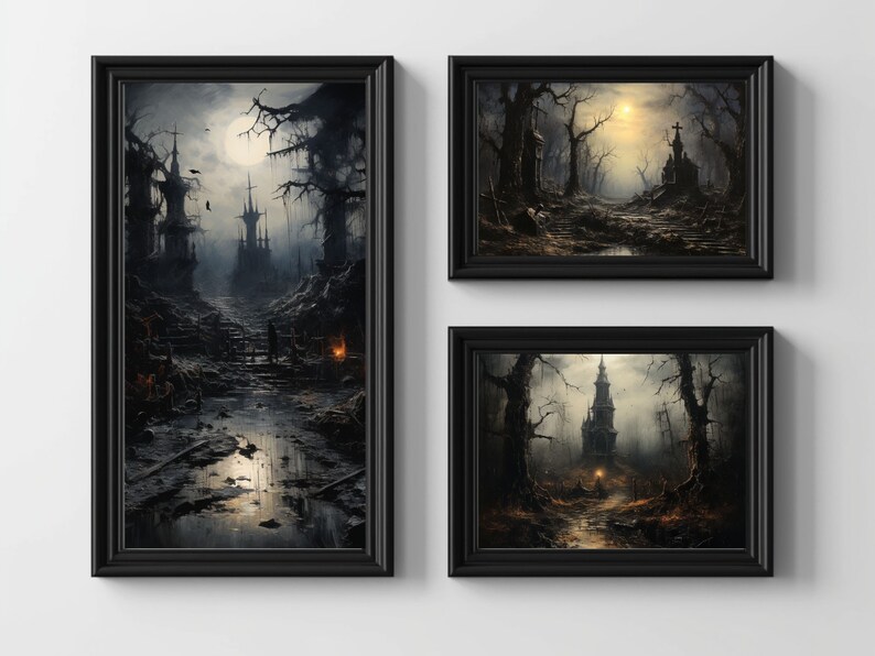 7 Dark Vintage Gothic Cemetery Wall Art Bundle, Halloween Wall Art ...