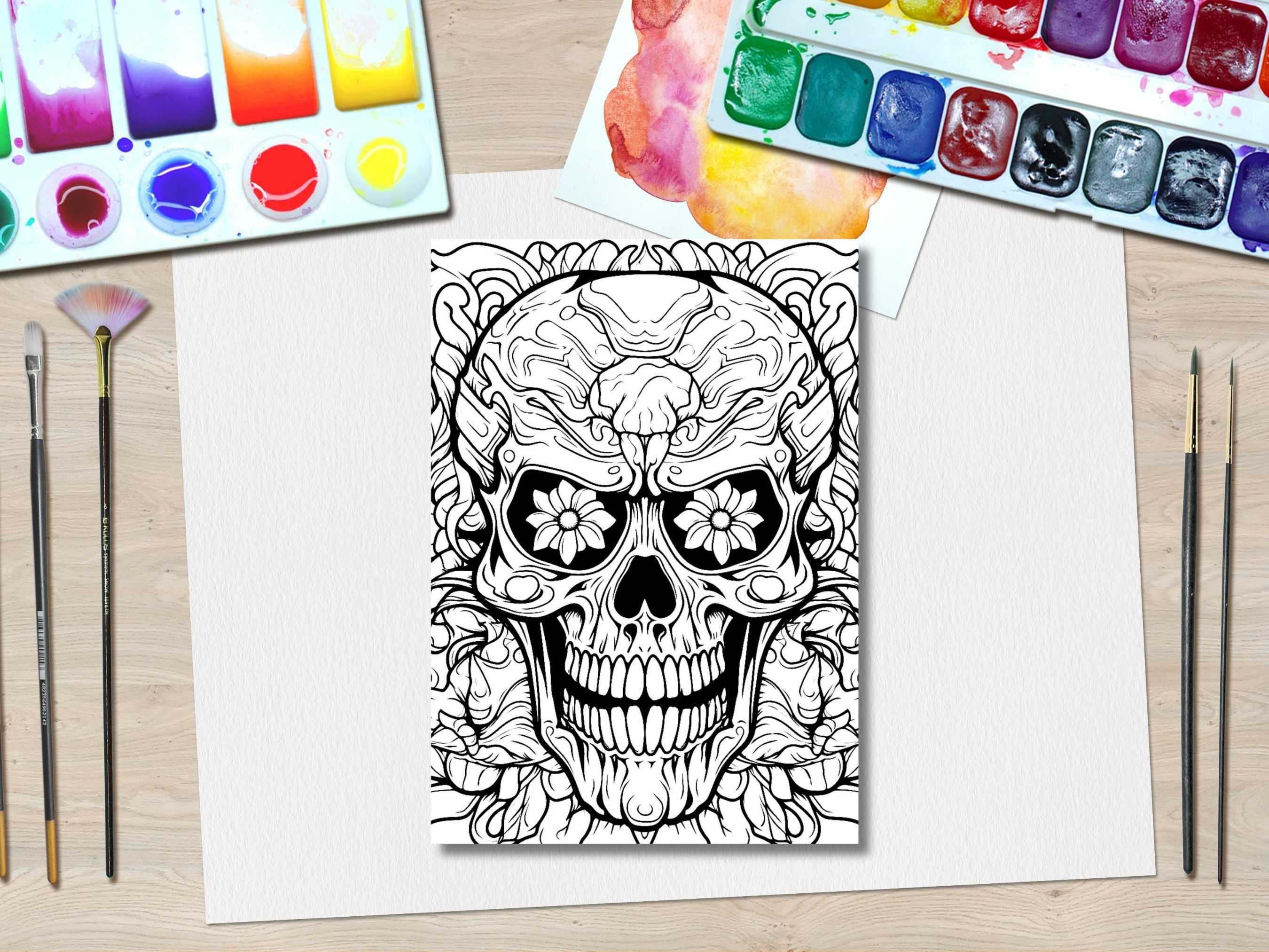 94 Creepy Skulls Printable Coloring Book Pages Adult Gift Idea Mothers ...