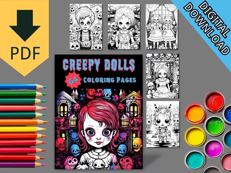 64 Creepy Dolls Printable Coloring Book Trippy Scary Creepy Dolls ...