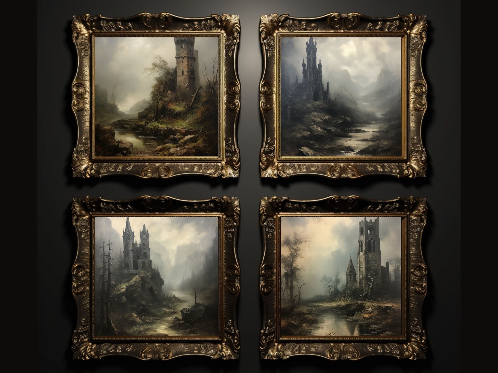 12 Vintage Dark Romanticism Oil Painting Wall Art Bundle, Gothic ...