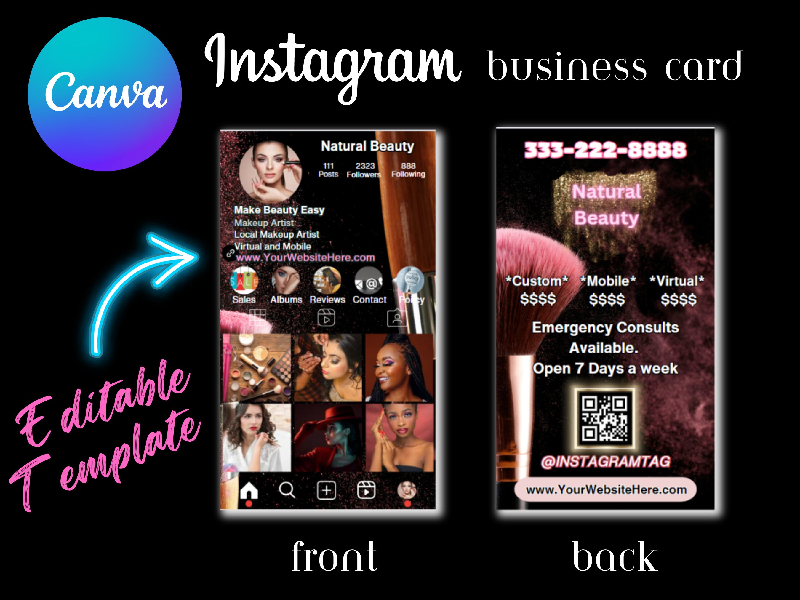 Instagram Influencer Business Card, Makeup Artist Business Card ...