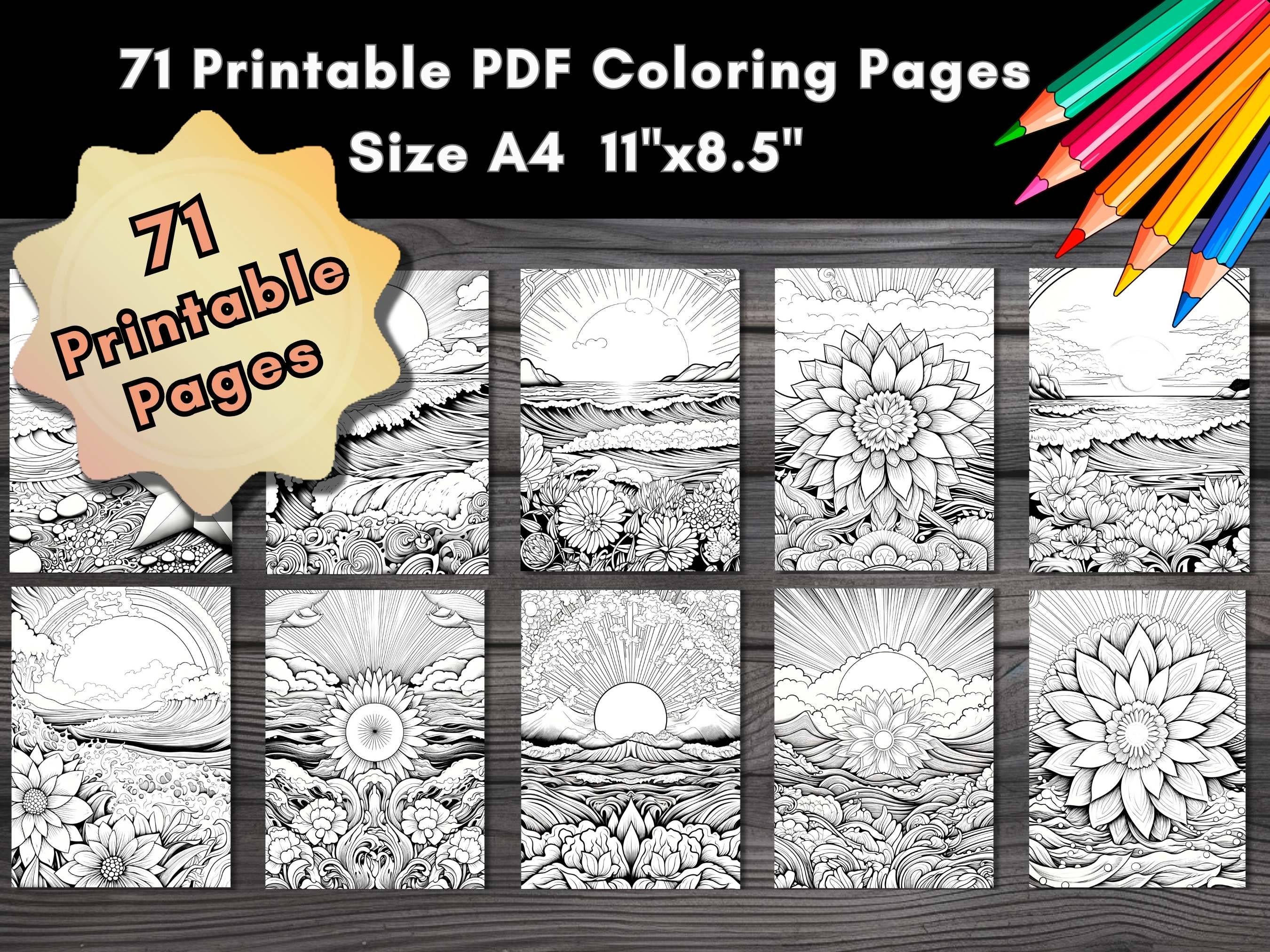71 Shoreline Mandala Printable Coloring Book Pages Beach Sunset Sun ...