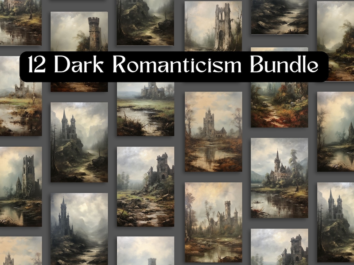 12 Vintage Dark Romanticism Oil Painting Wall Art Bundle, Gothic ...