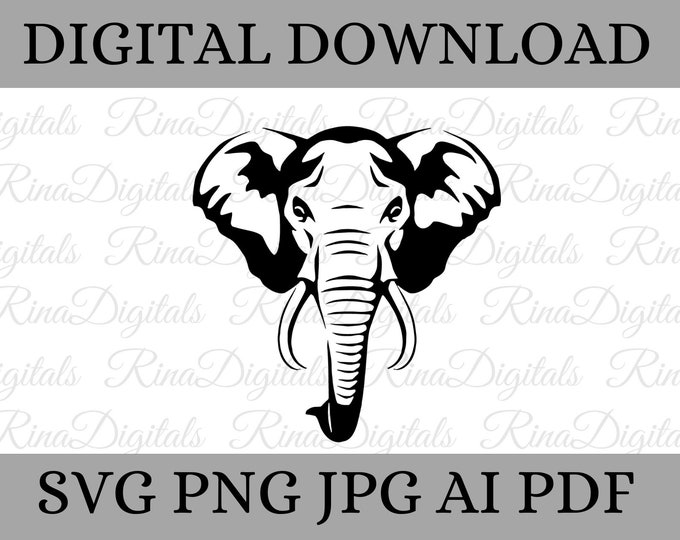 Elephant Head SVG, Animal SVG, Trunk Svg, Tusks Svg, Mammoth Svg, Ivory ...