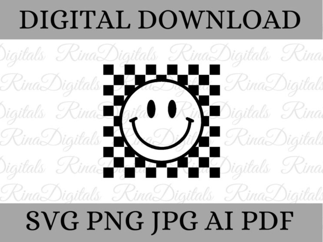Checkered Pattern Smile Face SVG, Retro Smile Face, Smily Face Svg ...