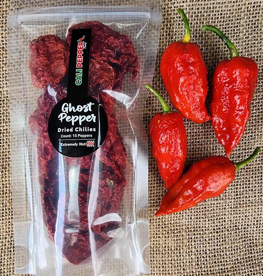 2 Pack Ghost Pepper Dried Chilies, Extremely Hot, All Natural, Count 15 ...