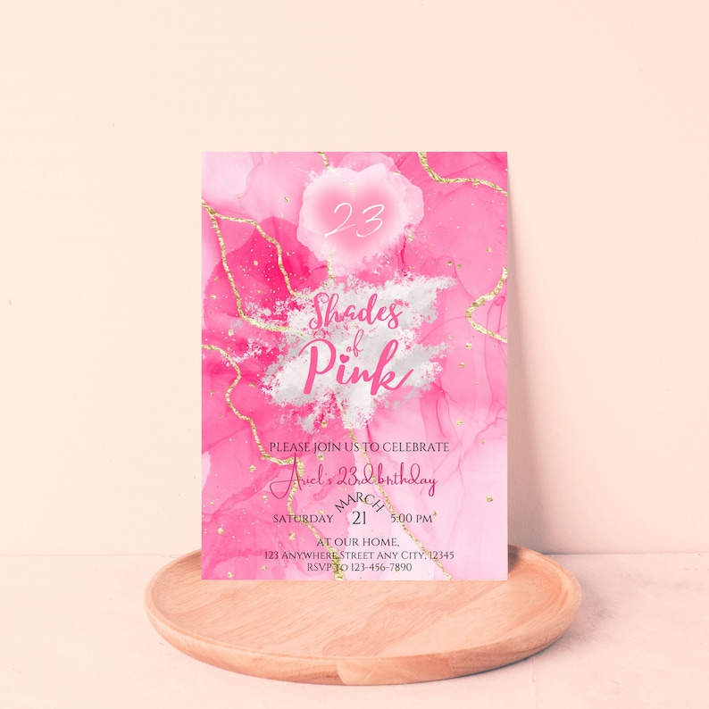 Shades of Pink Birthday Invitation, Pink Birthday Party Invitation ...