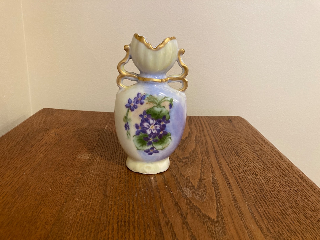 Antique Signed Bavarian Porcelain Vase Yellow With Violets - Etsy