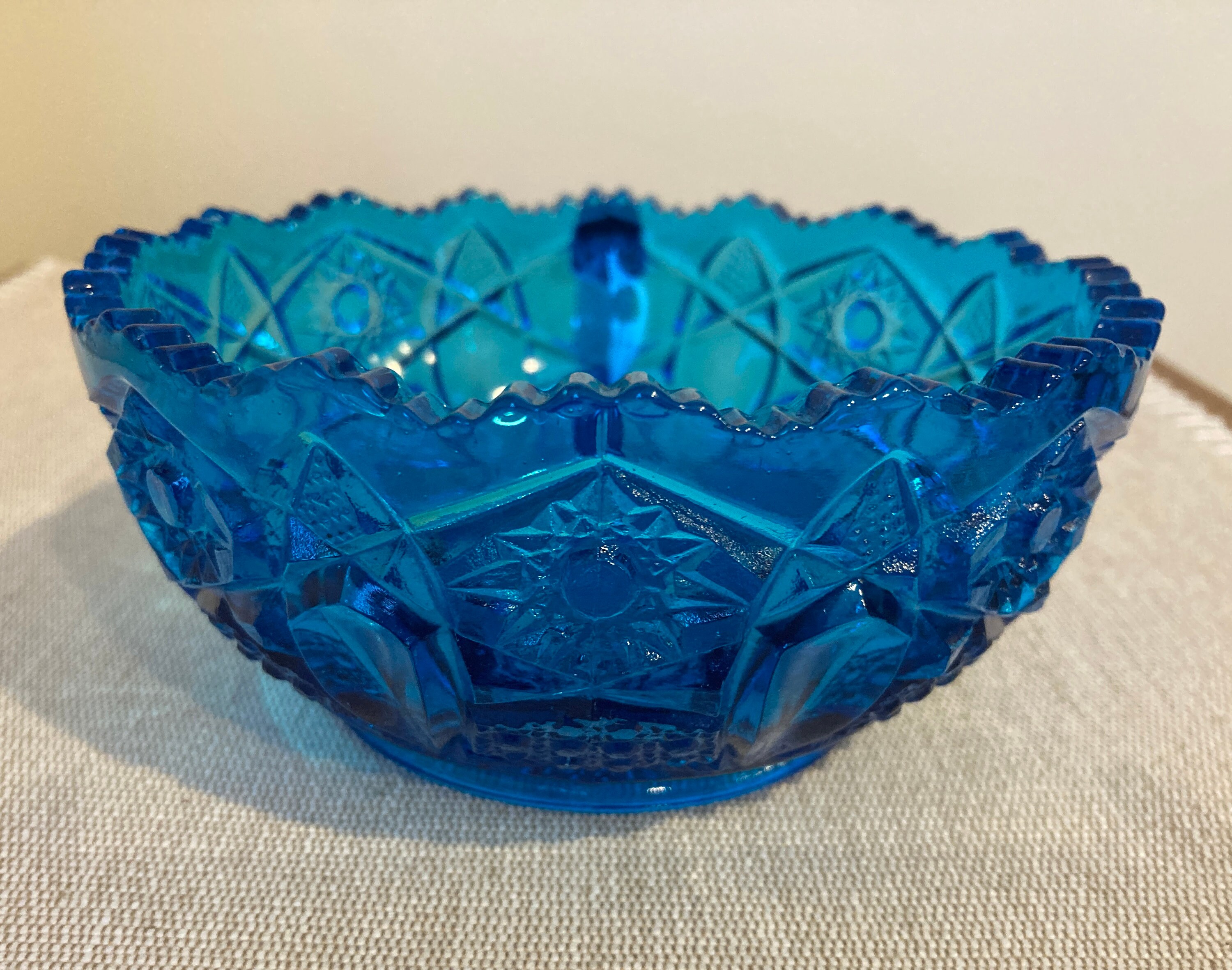 Vintage Blue Carnival Glass Bowl With Handle - Etsy