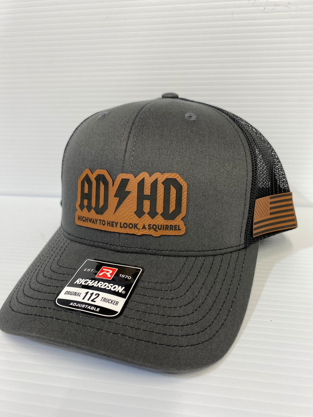 ADHD Hat, Leatherette Patch - Logo Hats, Laser Engraved Leather Patch ...