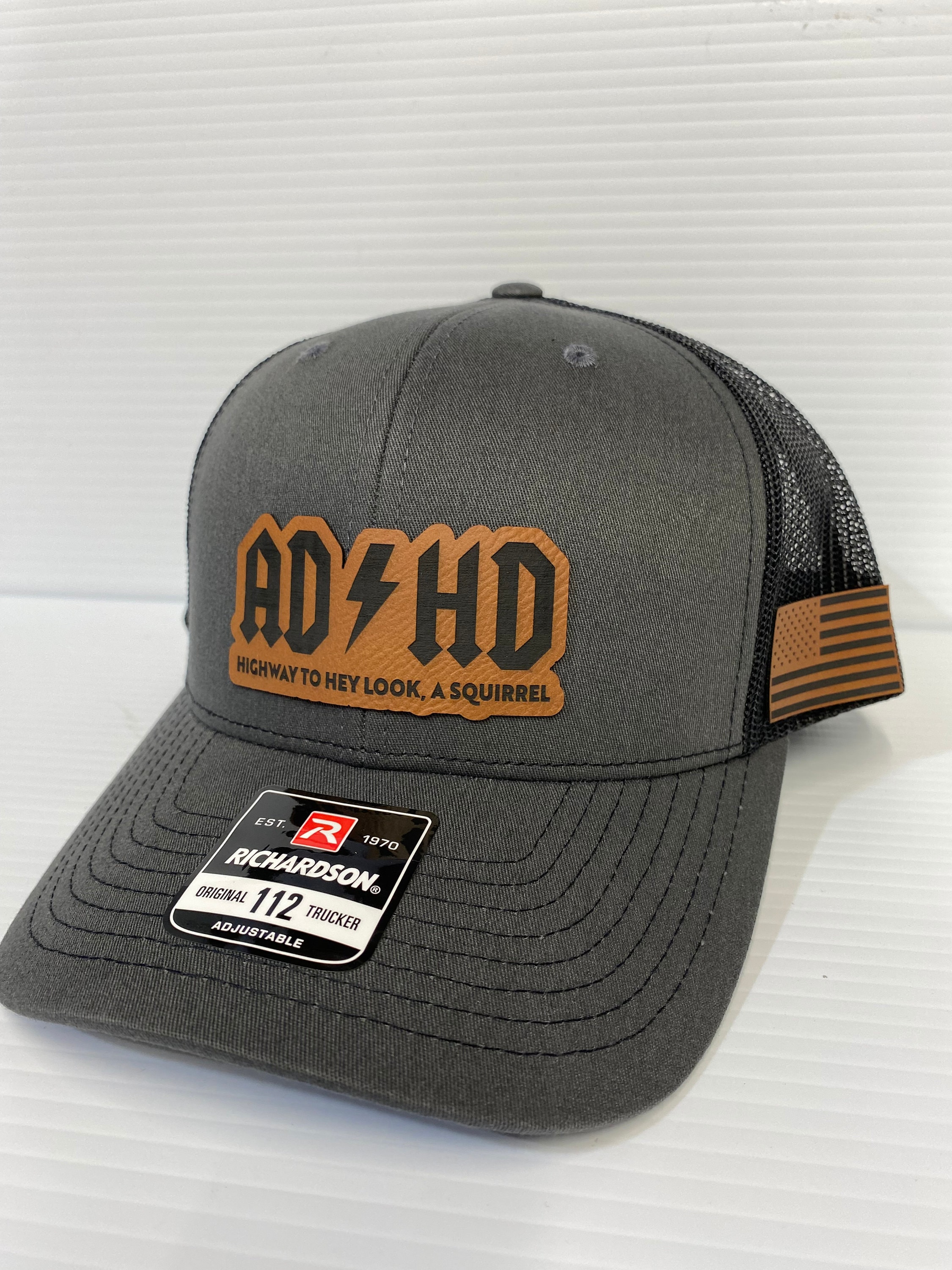 ADHD Hat, Leatherette Patch Logo Hats, Laser Engraved Leather Patch ...