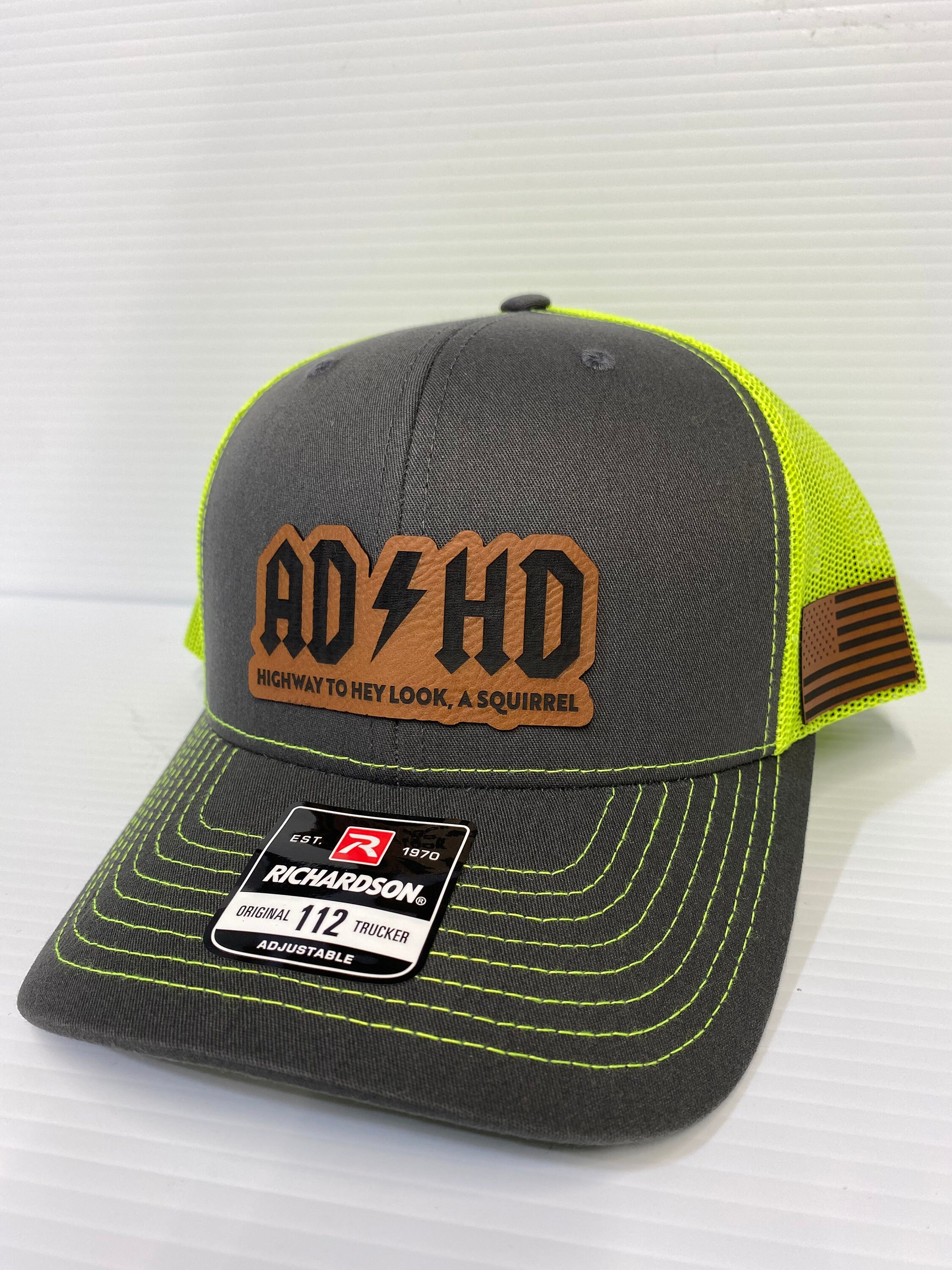 ADHD Hat, Leatherette Patch Logo Hats, Laser Engraved Leather Patch ...