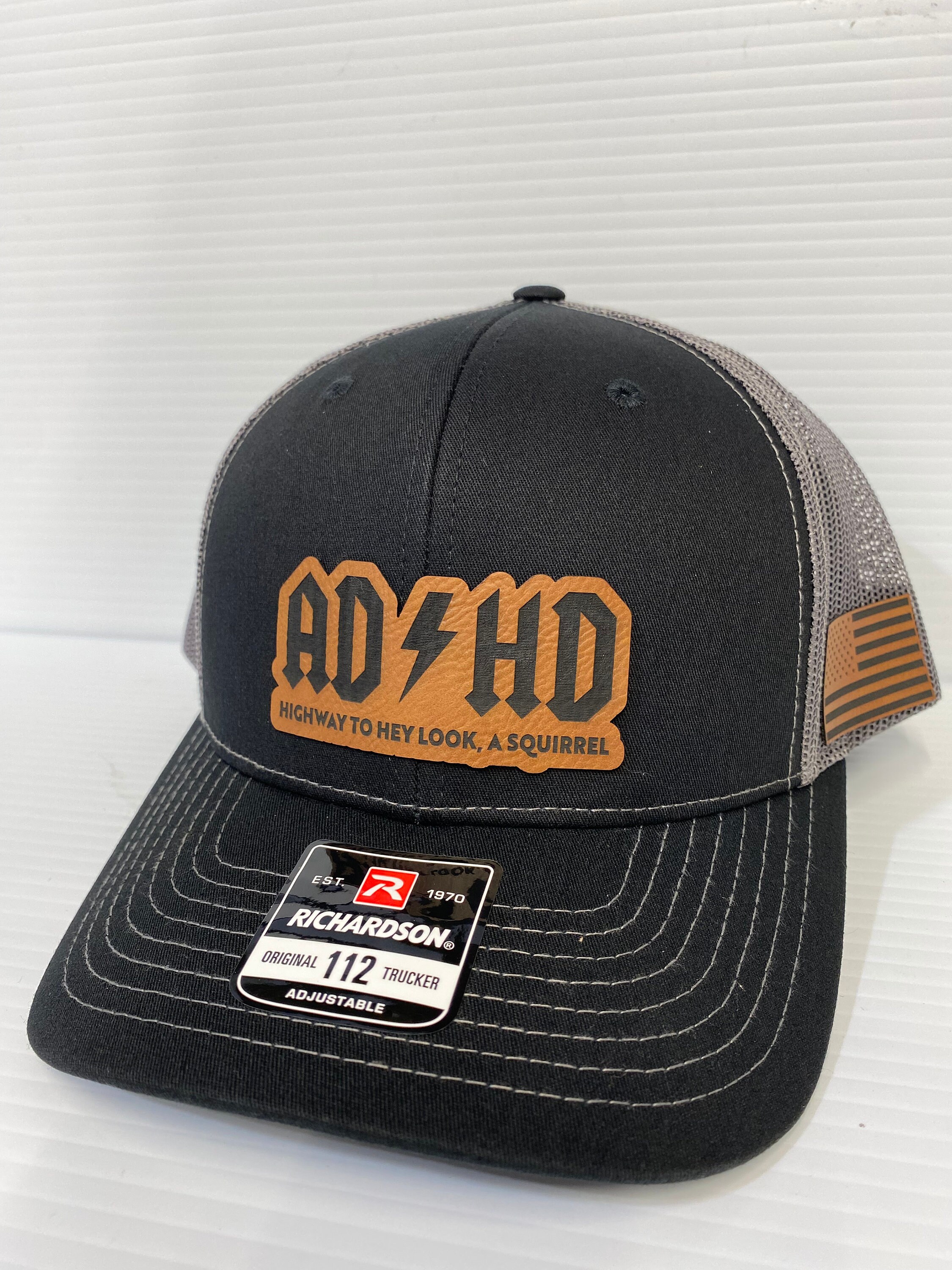 ADHD Hat, Leatherette Patch Logo Hats, Laser Engraved Leather Patch ...