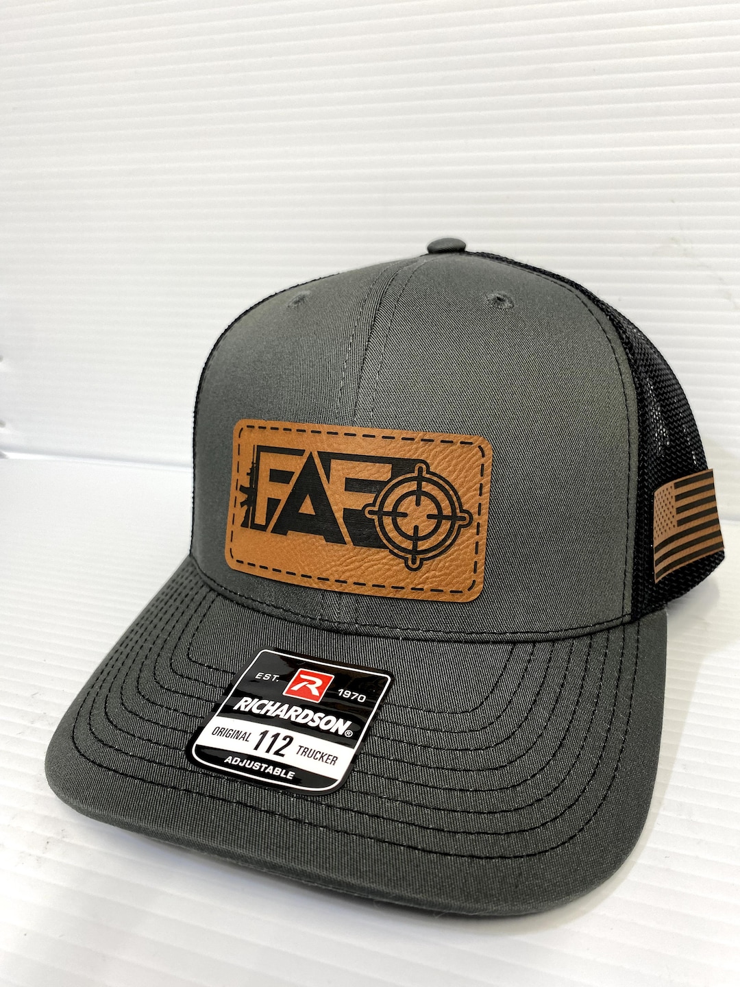 FAFO Leather Patch Hat: Richardson 112 Charcoal/black Trucker - Etsy