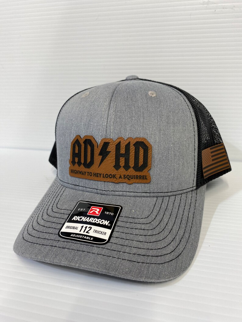 ADHD Hat, Leatherette Patch Logo Hats, Laser Engraved Leather Patch ...