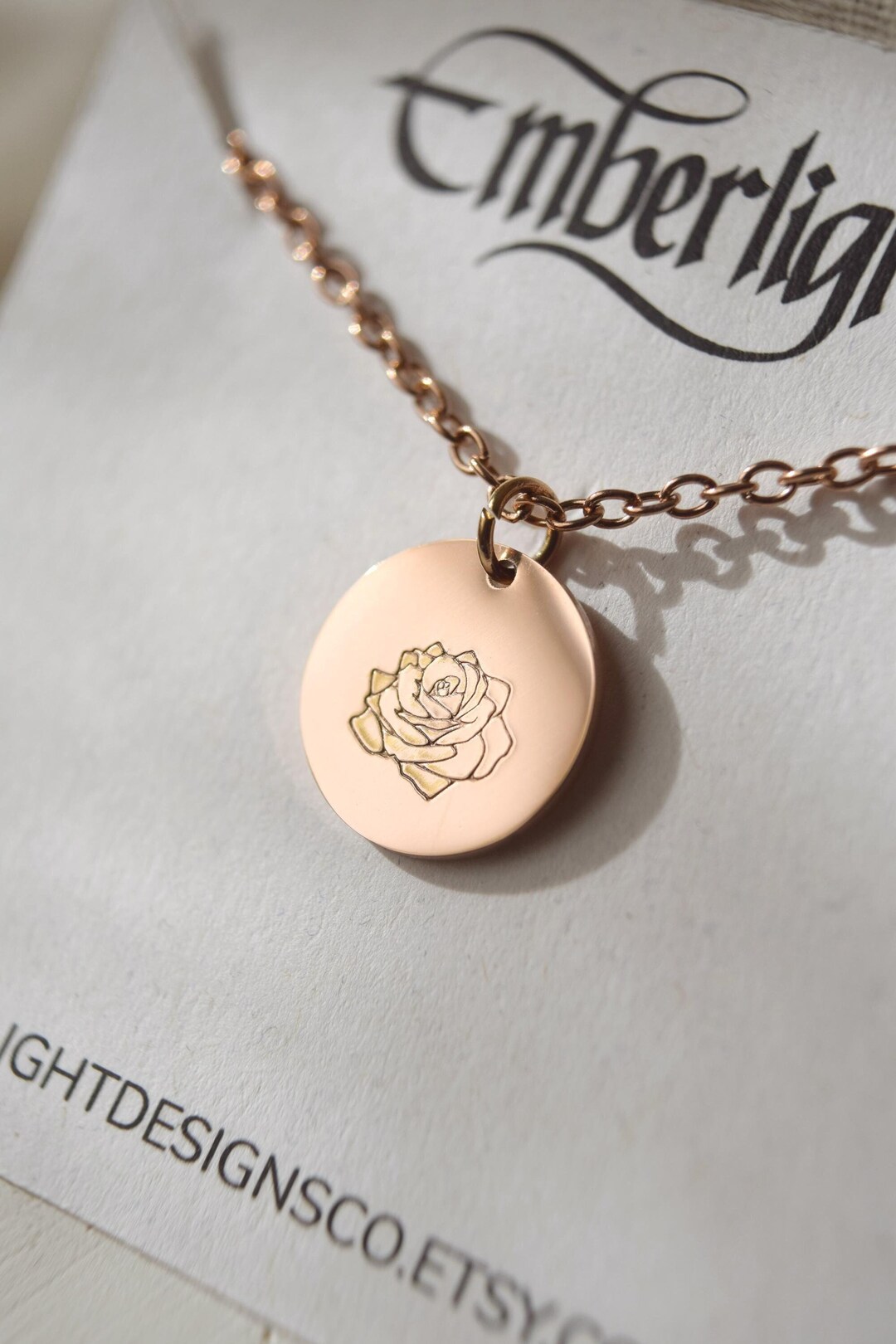 ROSE GOLD Stainless Steel Birth Flower Necklace - Hypoallergenic Floral ...