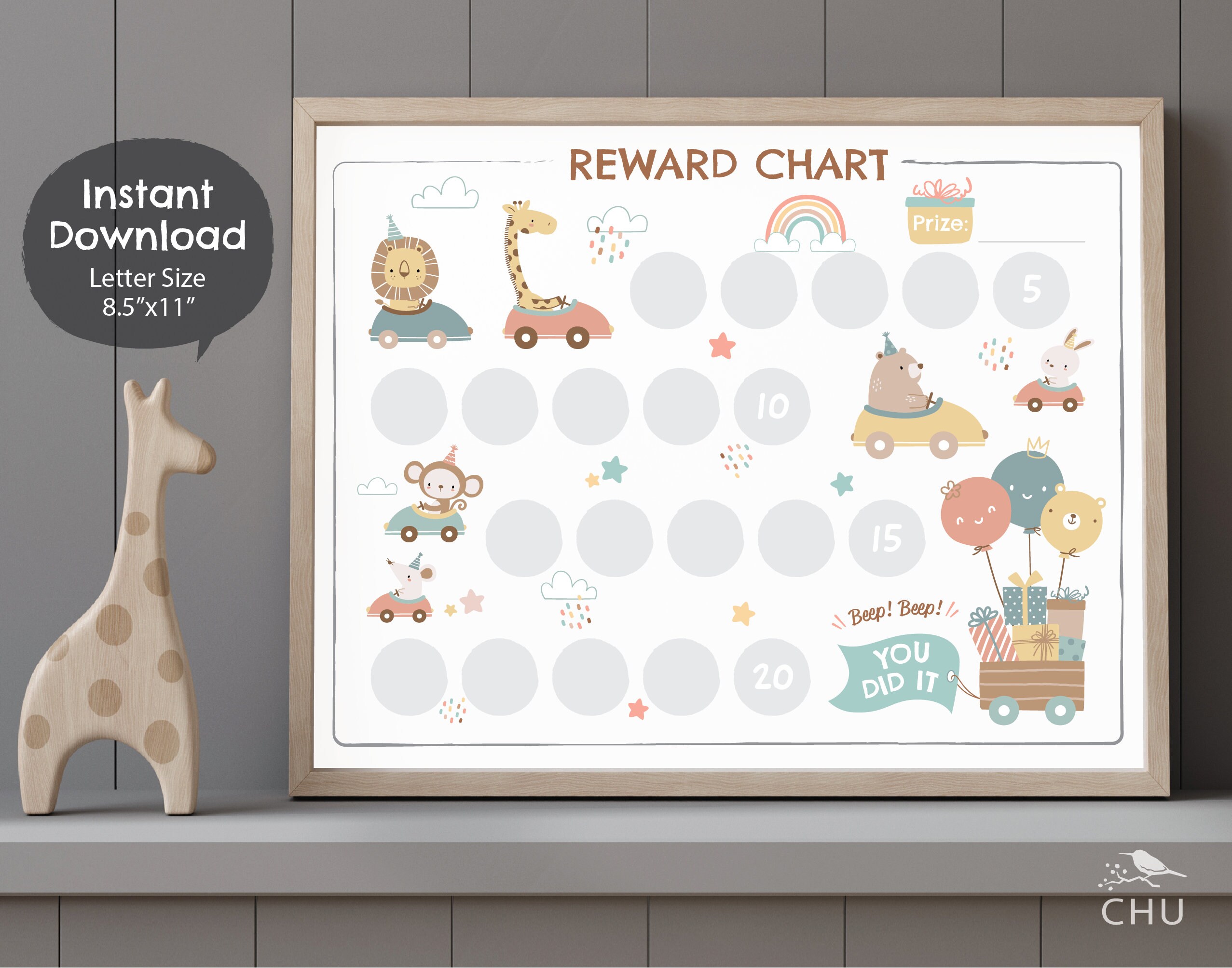 Printable Kids Reward Chart, Toddler Sticker Chart, Kids Prize Chart ...