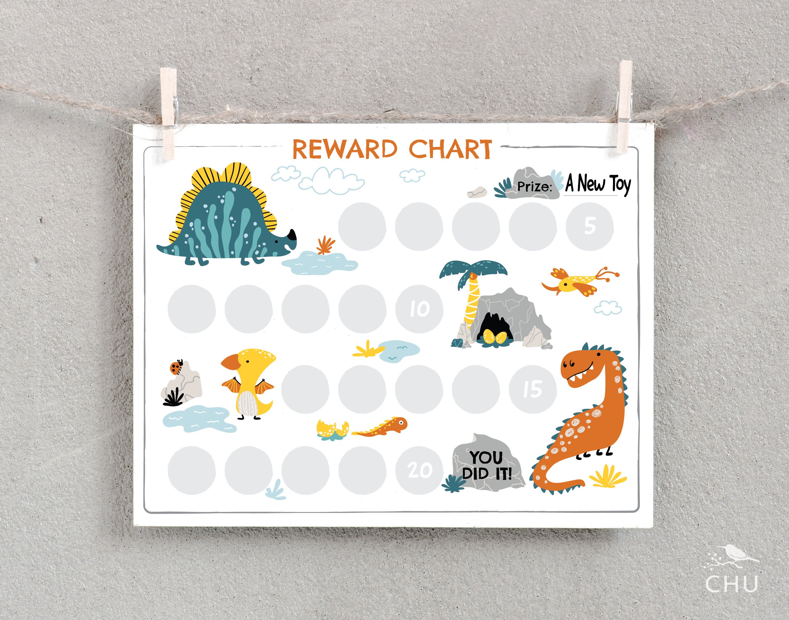 Printable Dinosaur Reward Chart, Toddler Sticker Chart, Kids Prize ...