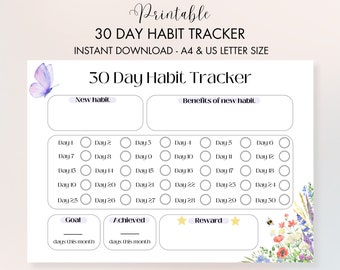 30 Day Habit Tracker Printable, Daily Habit Tracker PDF, Everyday Habit ...