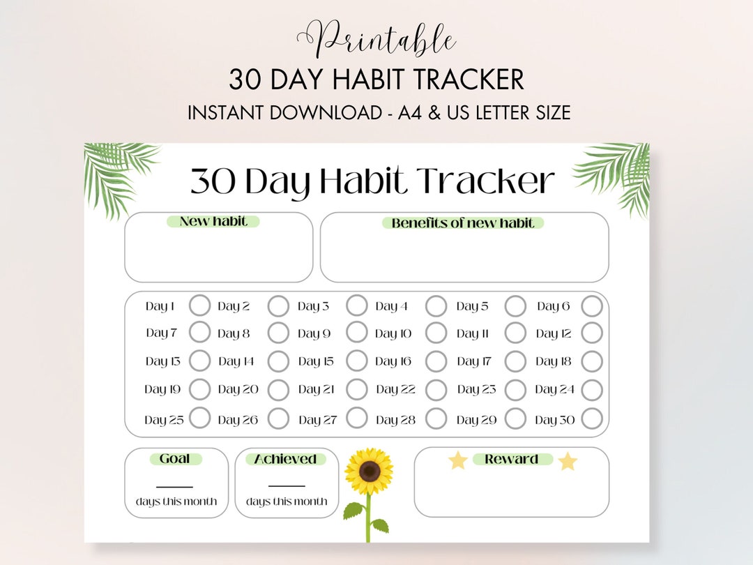 30 Day Habit Tracker Printable, Daily Habit Tracker PDF, Everyday Habit ...