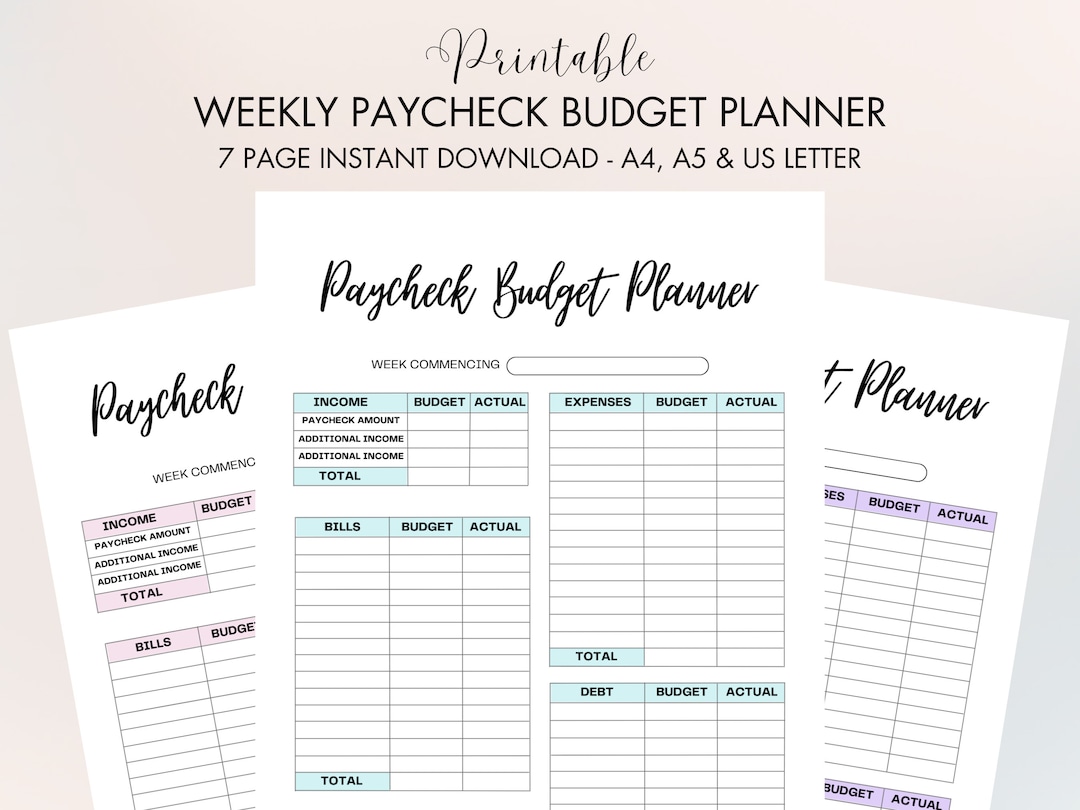 Weekly Paycheck Budget Printable, Weekly Budget Printable, Paycheck ...