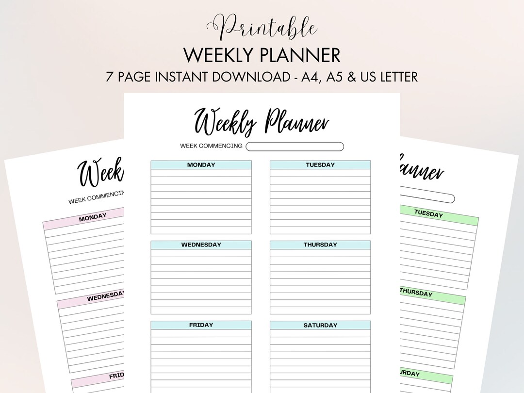 Simple Weekly Planner Printable, Weekly Planner Instant Download ...