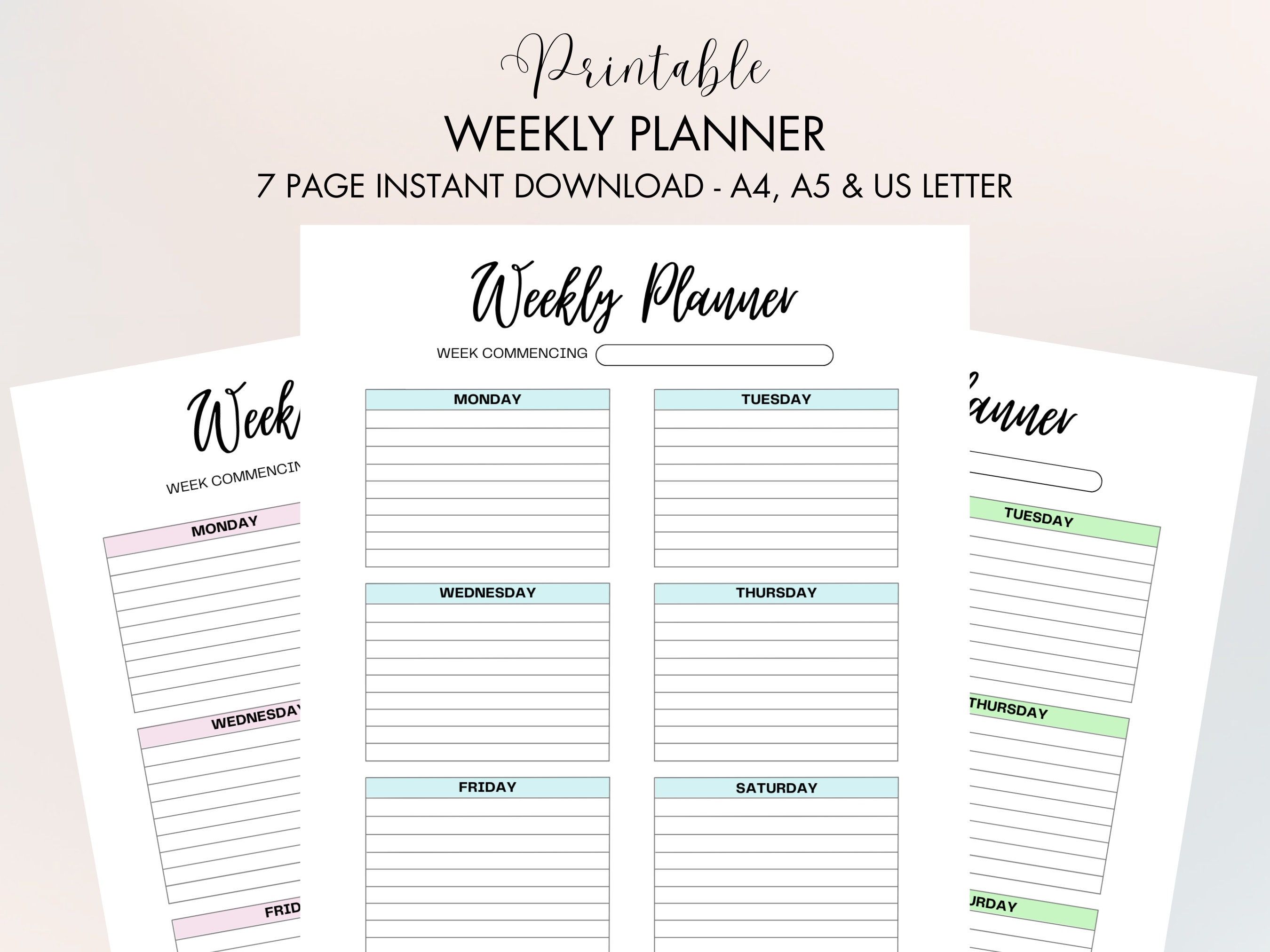Simple Weekly Planner Printable, Weekly Planner Instant Download ...