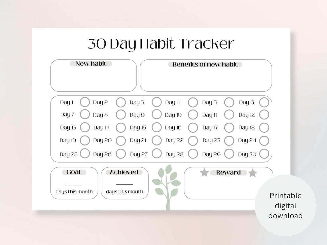 30 Day Habit Tracker Printable, Minimalist Daily Habit Tracker PDF ...