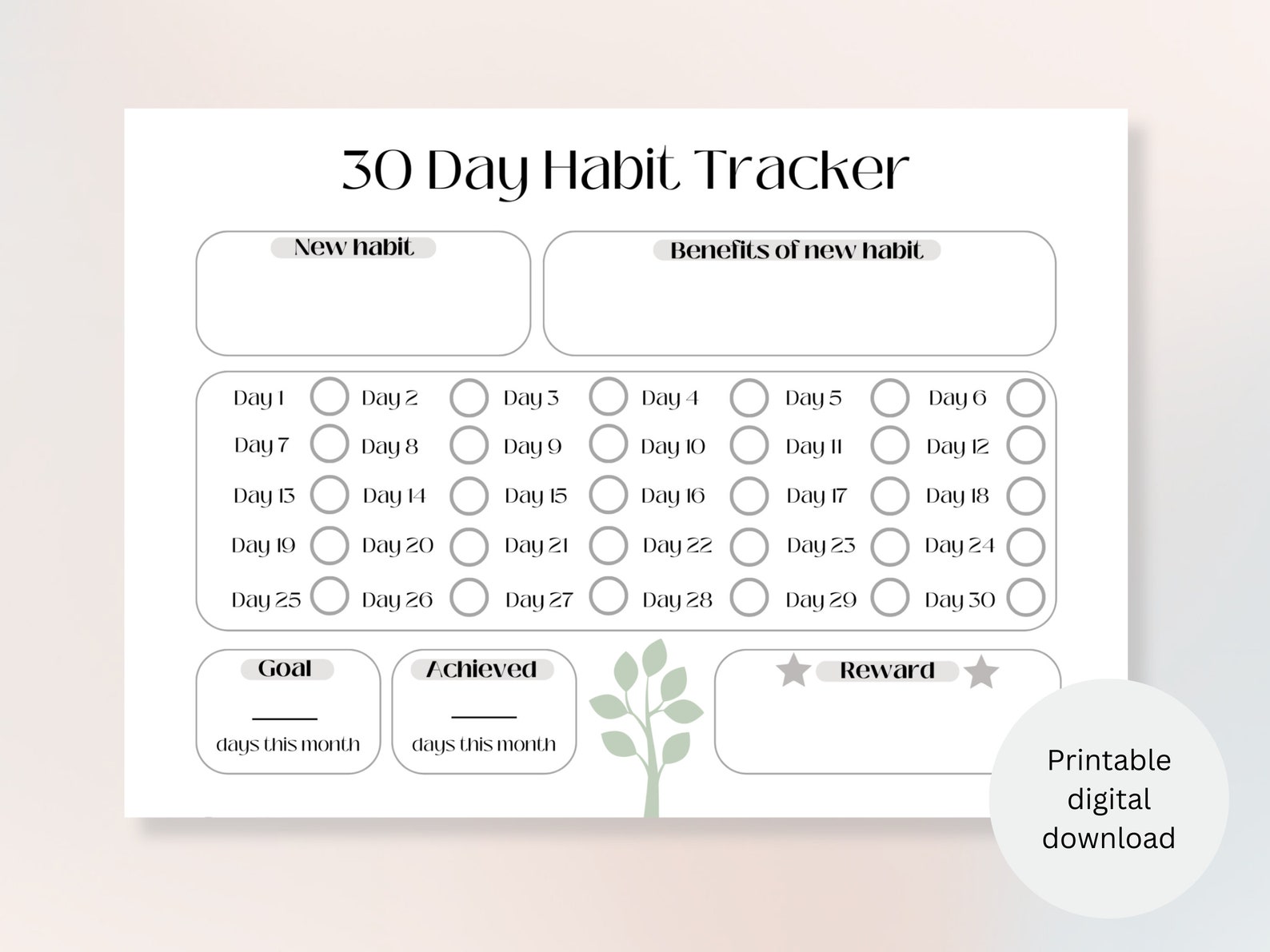 30 Day Habit Tracker Printable, Minimalist Daily Habit Tracker PDF ...