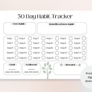 30 Day Habit Tracker Printable, Minimalist Daily Habit Tracker PDF ...